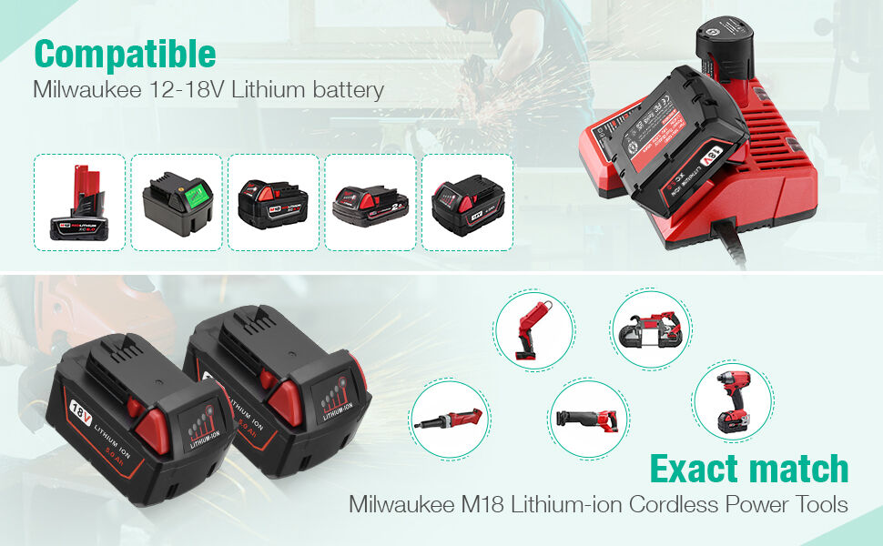 2packs 5000mah 18v Lithium Rechargeable Battery And Charger For ...