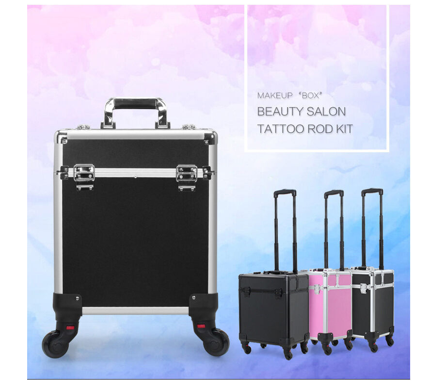 Trolley Cosmetic Box Aluminum Rolling Makeup Boxes Case Professional ...