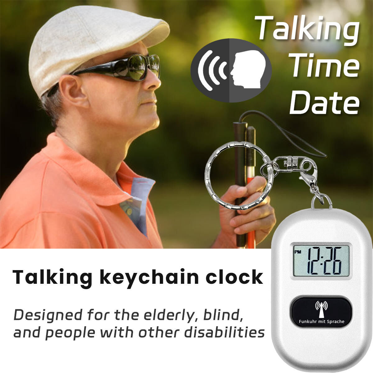 English/german/french Atomic Talking Keychain Clock With Alarm, Hourly ...