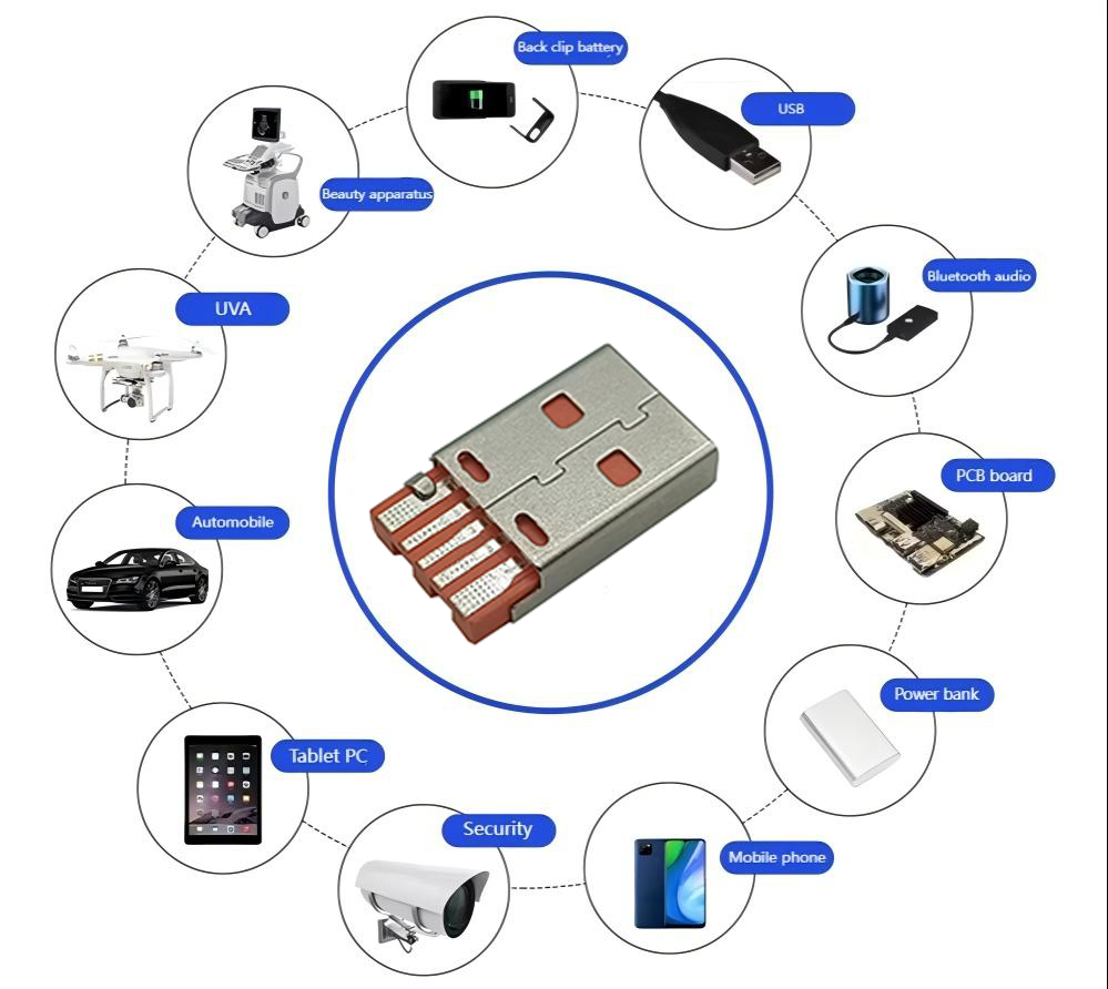 Usb 2.0 Type A 5 Pin Male Plug Connector High Current Solder Wire Type ...