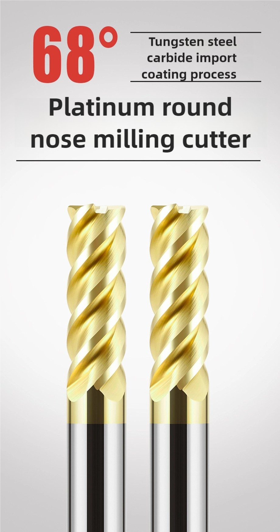 68 Degree 4 Flute Tungsten Steel Round Nose Milling Cutter Curved R ...