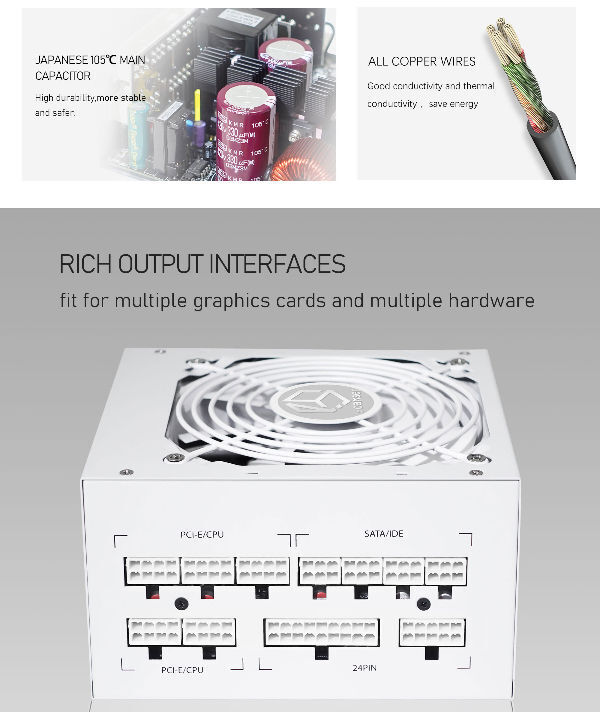 High Performance 80plus Gold Desktop Power Supply White Full Modular ...