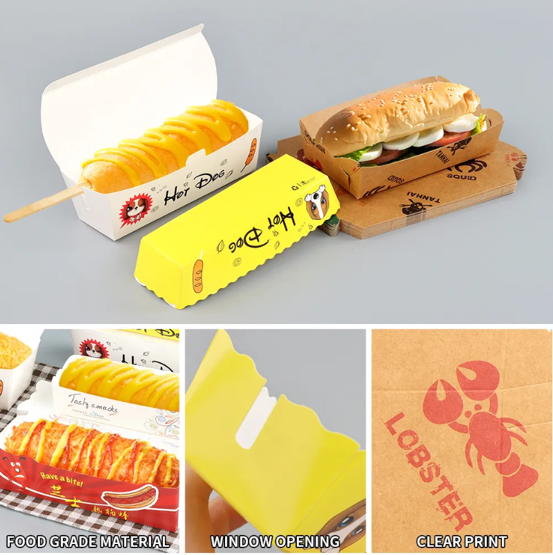 Brown Kraft Sustainable Hotdog Box Disposable Food Container Takeaway ...