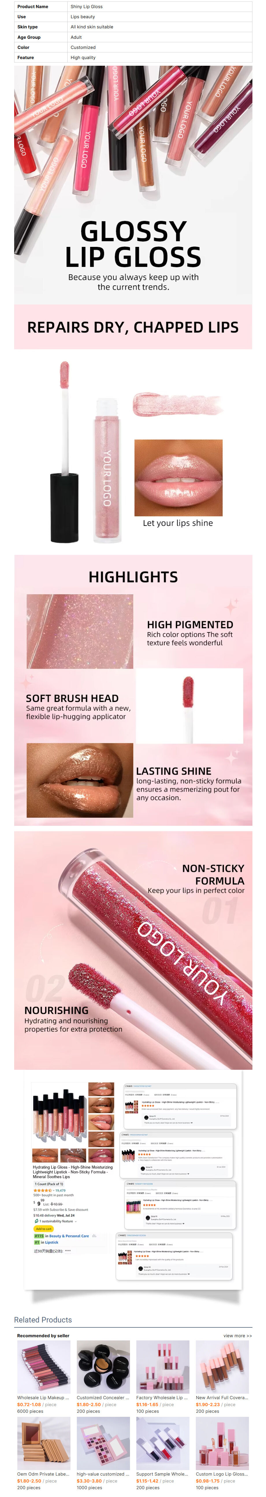 Beauty New Arrival Glitter Lip Gloss Waterproof Lipstick Private Label ...