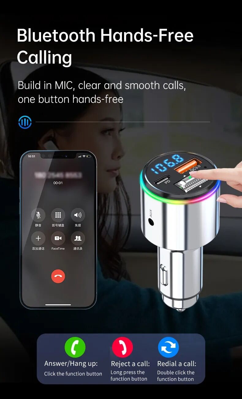 Pd 30w Car Fm Transmitter, Bluetooth Hands-free Adapter, Wireless Car ...