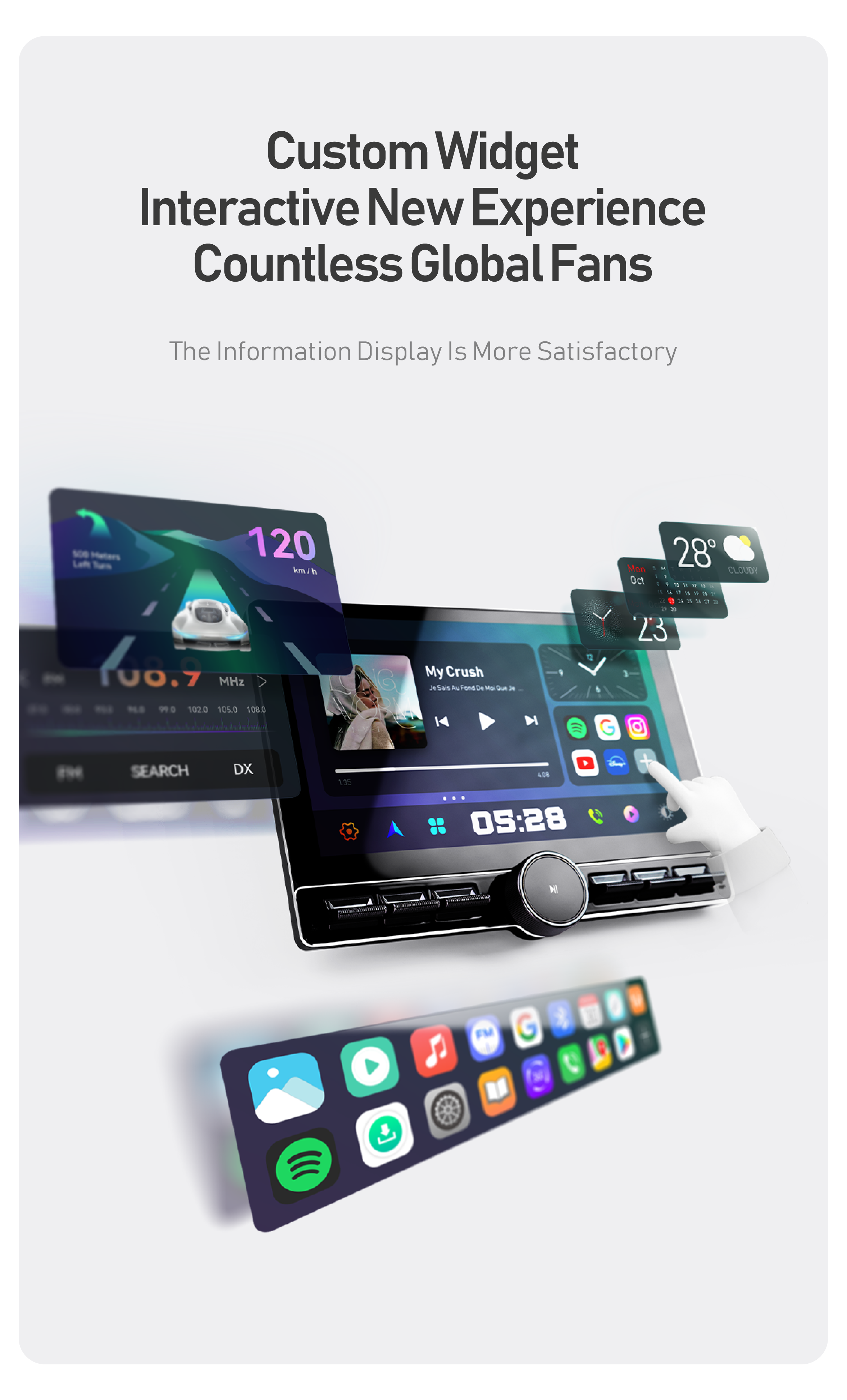 Diamond Series Single Knob Piano Botton Universal Car Android ...