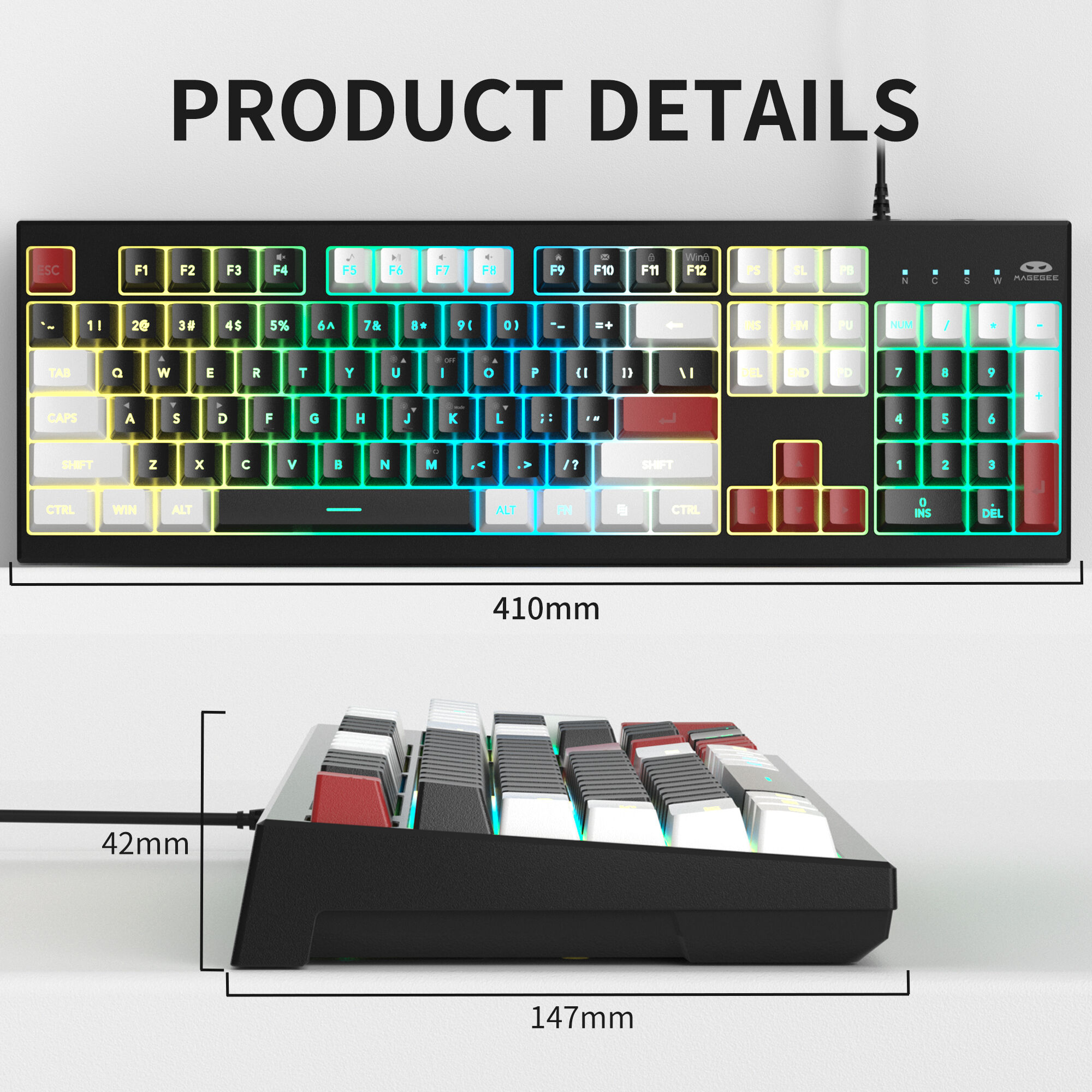 Magegee K2 Wired Membrane Keyboard With 104 Key Ergonomic Design Rgb ...
