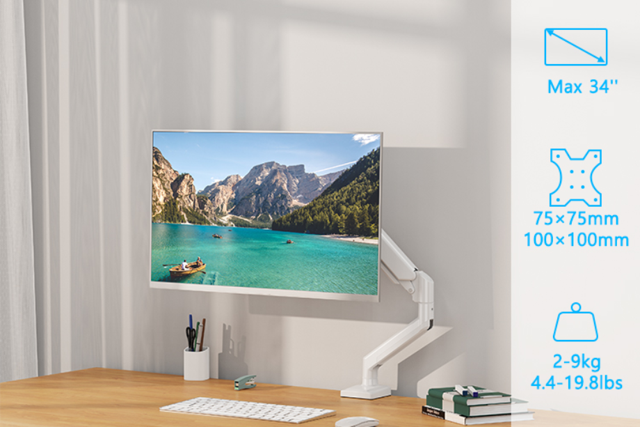 Freelift 13''-34'' White Monitor Arm Lcd Gas Spring Adjustable Single ...