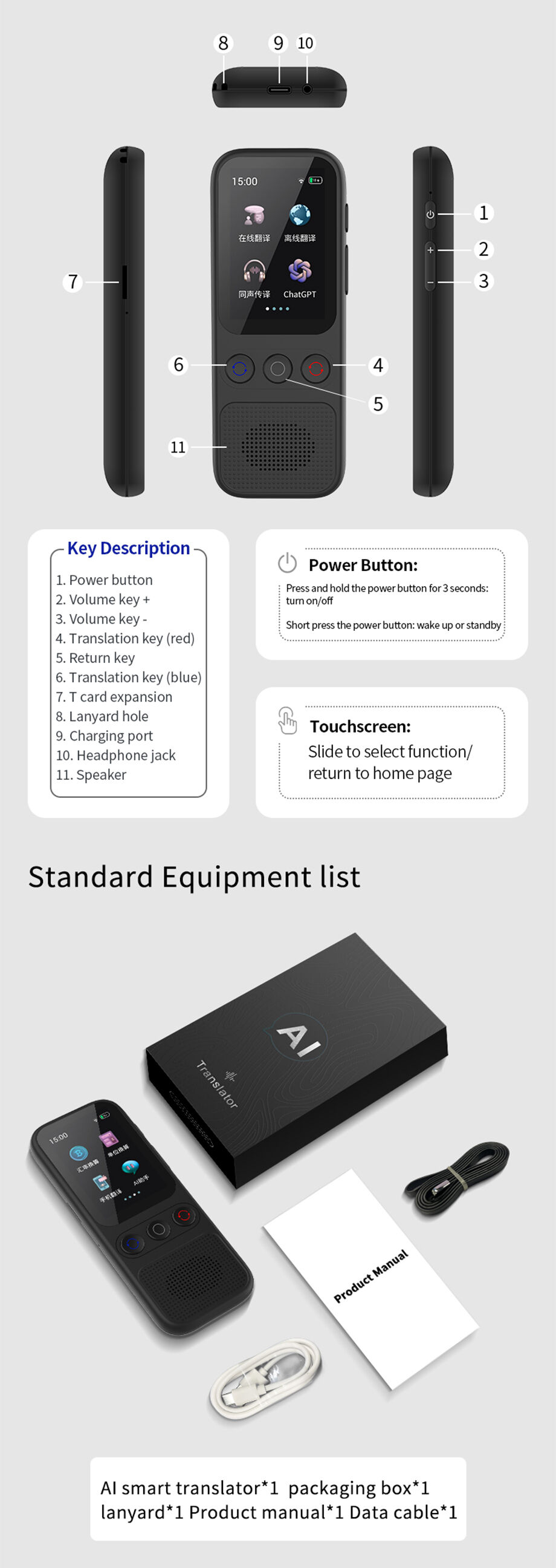 Portable Smart Ai Translators Device With Voice Real Time Translator ...
