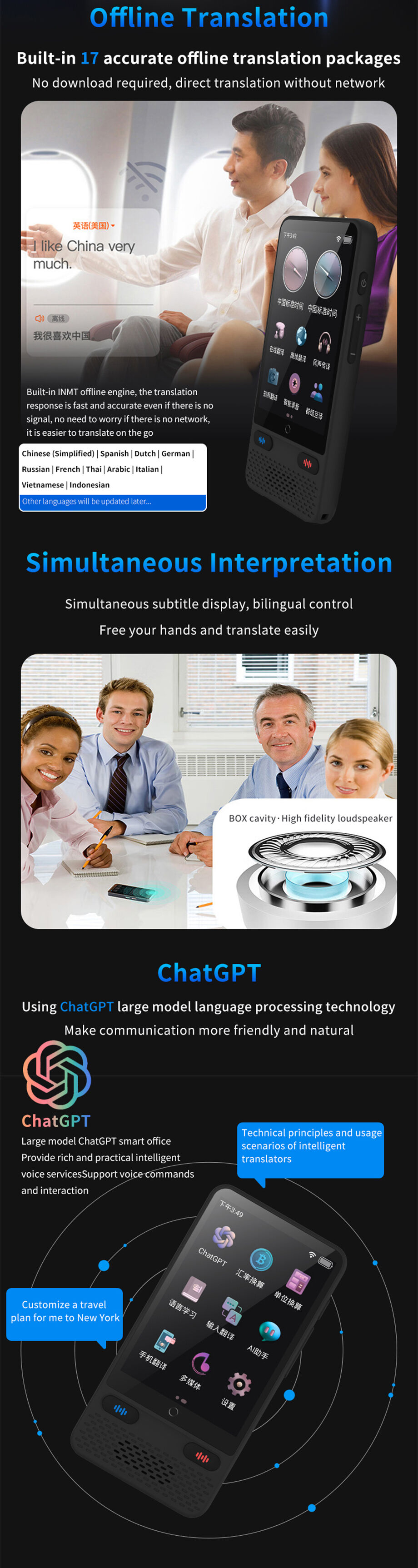 Wireless Smart Translator Device Online/offline 137 Languages Translate ...