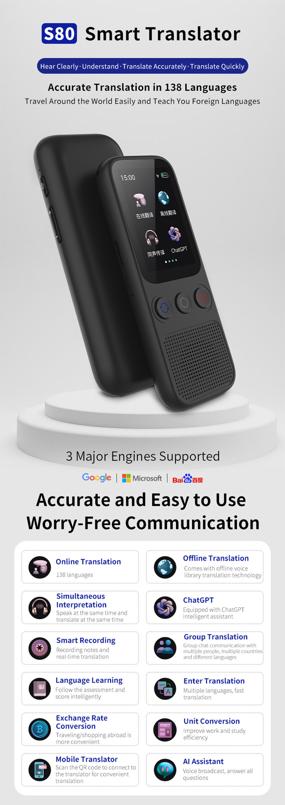 Portable Smart Ai Translators Device With Voice Real Time Translator ...