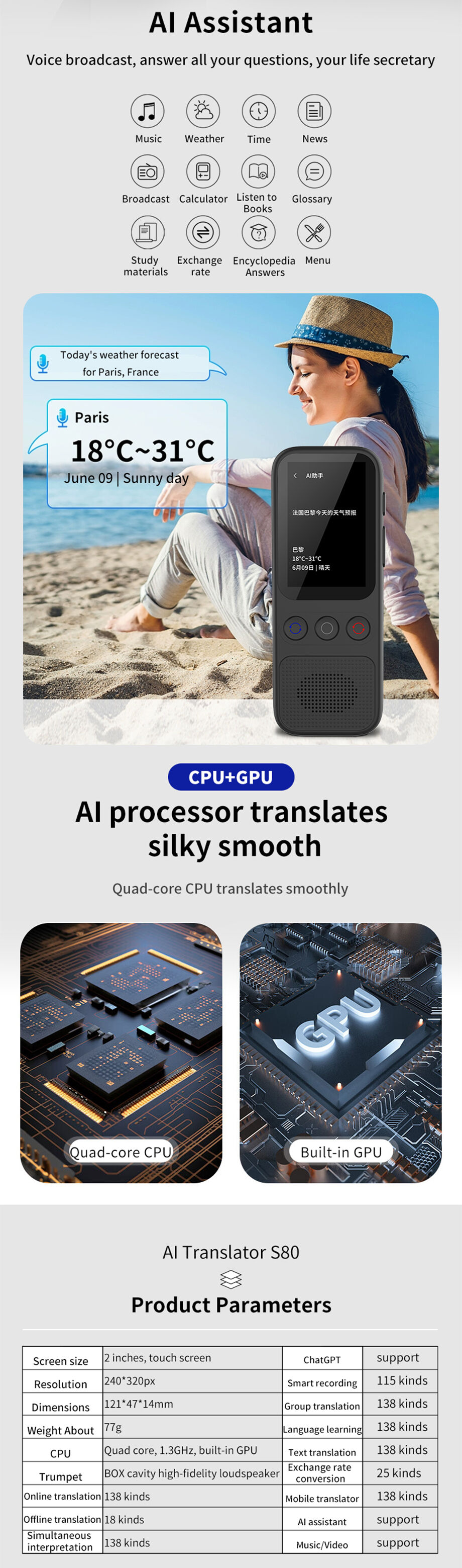 Portable Smart Ai Translators Device With Voice Real Time Translator ...