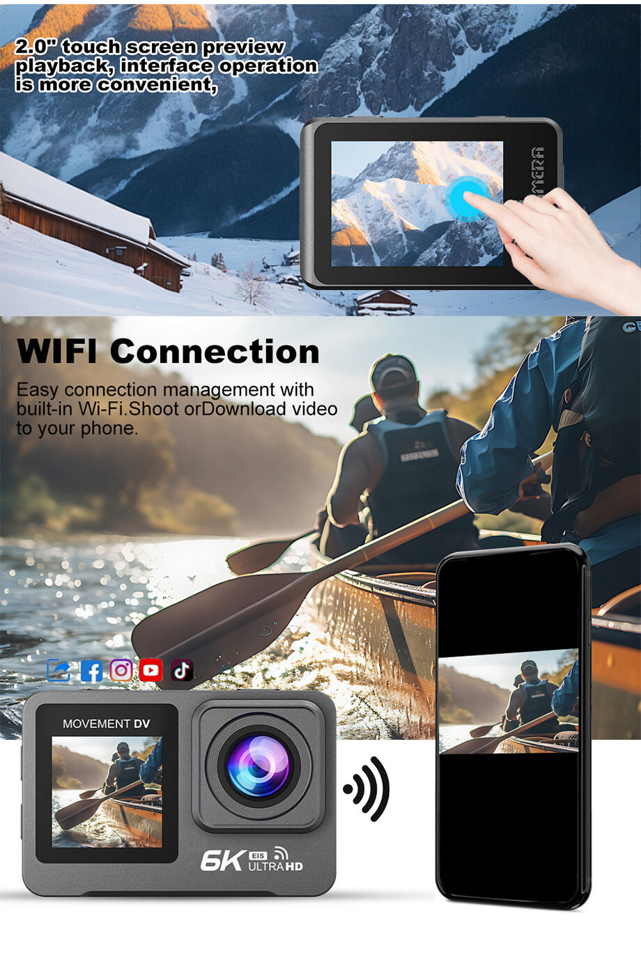 Buy China Wholesale 6k Sport Action Camera 30m Waterproof 2.0+1.3 ...