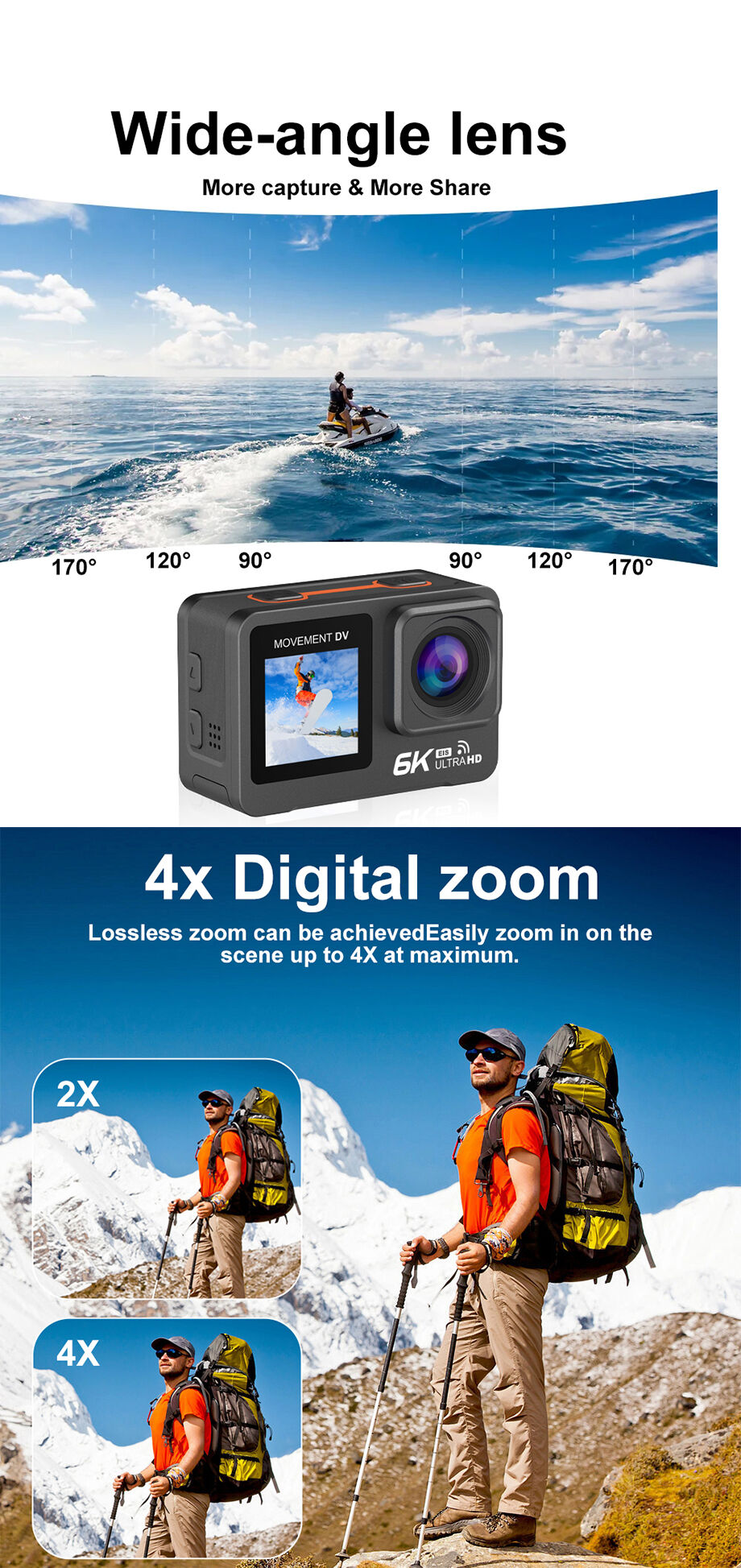 Buy China Wholesale 6k Sport Action Camera 30m Waterproof 2.0+1.3 ...