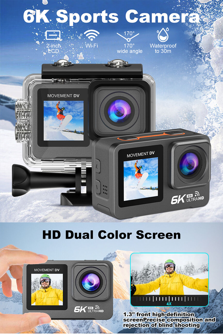 Buy China Wholesale 6k Sport Action Camera 30m Waterproof 2.0+1.3 ...
