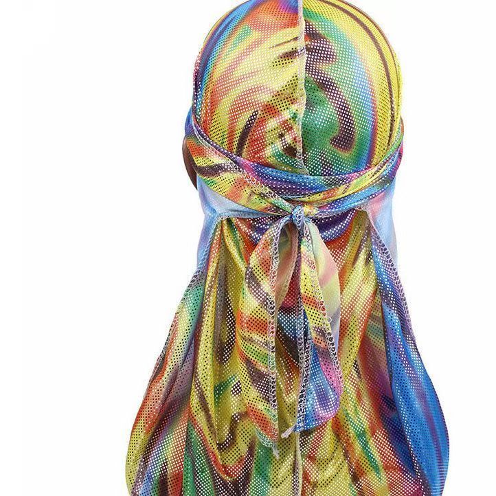 New Men's Colorful Sparkly Silky Durags Turban Bandanas Headwear Laser ...