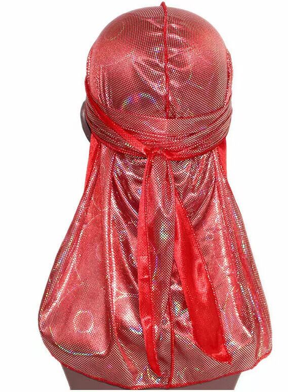 New Men's Colorful Sparkly Silky Durags Turban Bandanas Headwear Laser ...