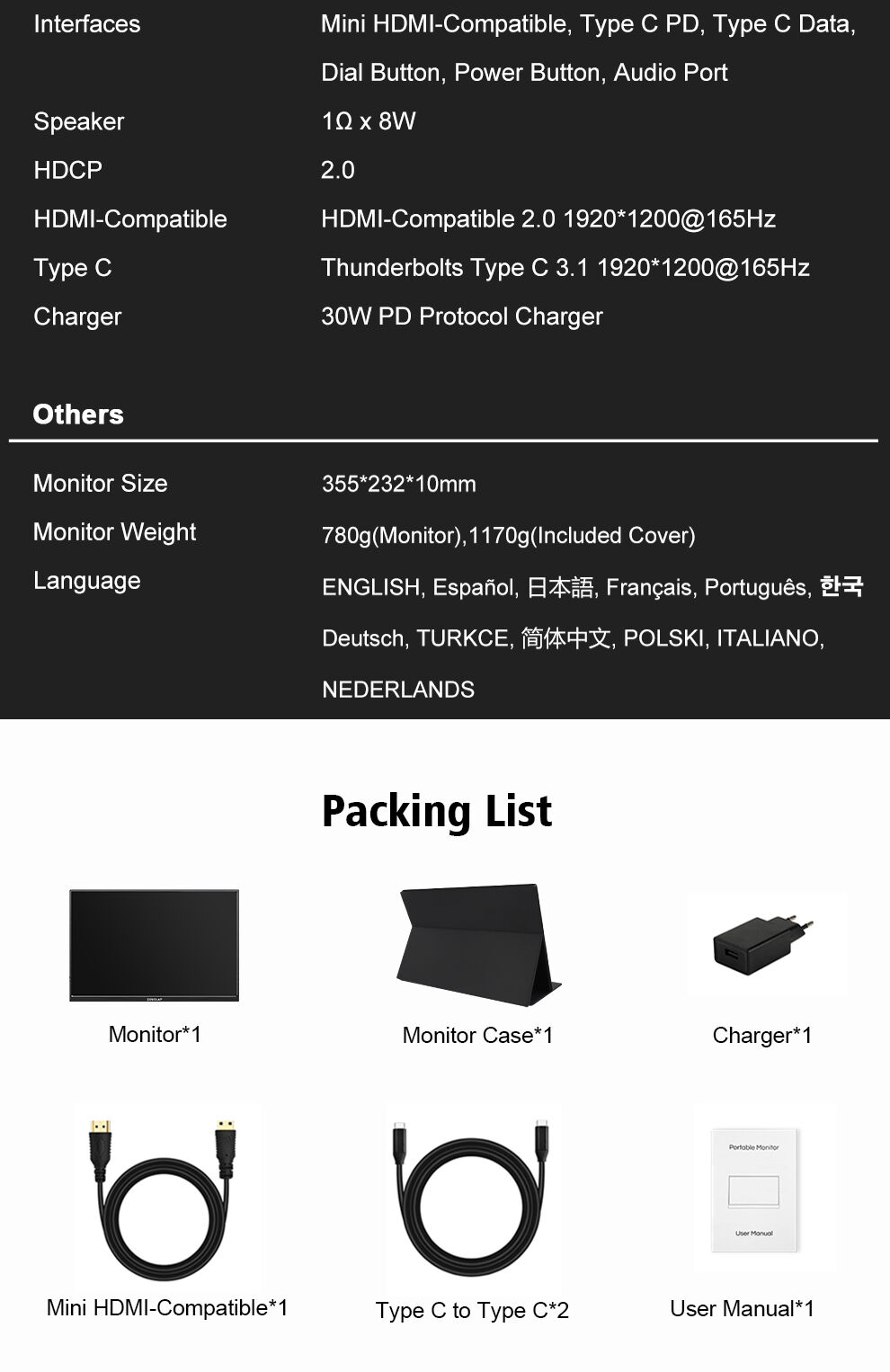 Hot Selling 16 Inch 100%srgb 165hz Ips Screen Pc Gaming Display ...