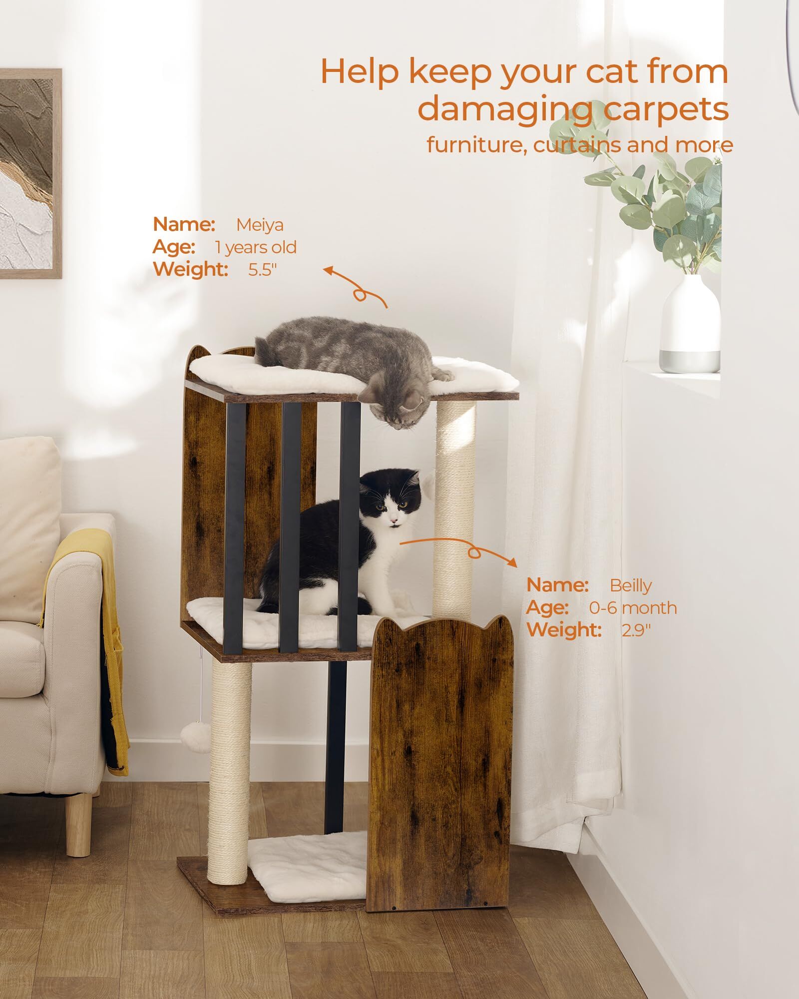 35.4in 3-tier Modern Cat Tree Tower Condo, Cat Scratch Posts For Indoor ...