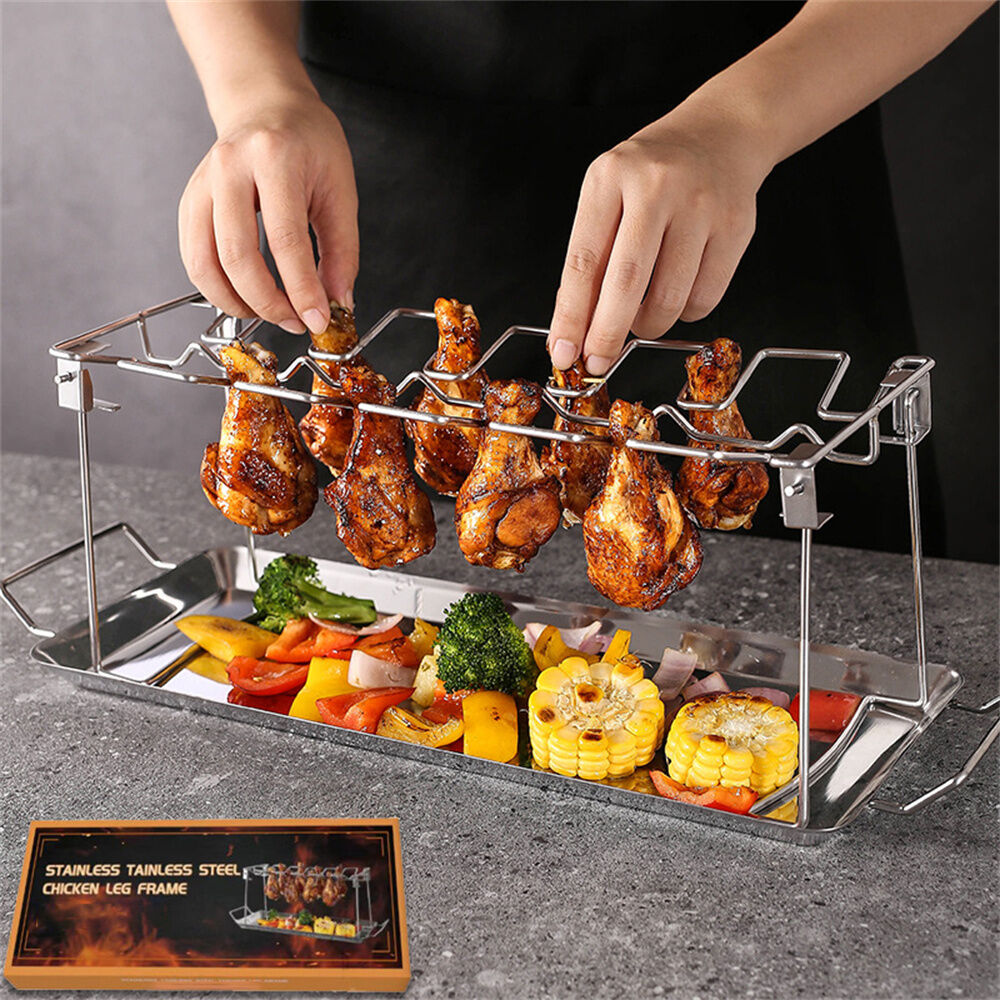 Foldable Bbq Chicken Drumsticks Rack Stainless Steel Roaster Stand With ...