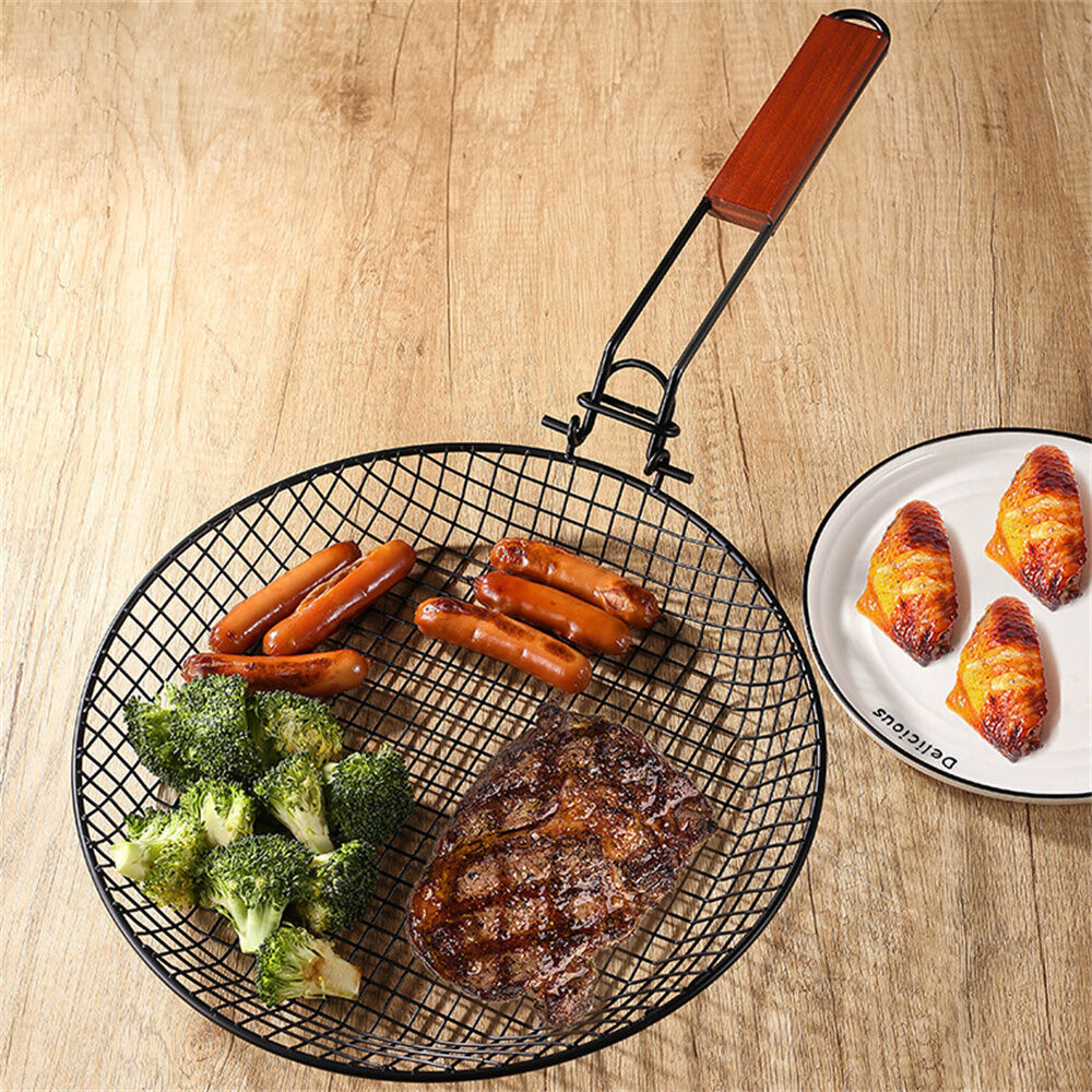 Low Basket Frying Pan Grill Bbq Grill Non-stick Vegetables Meat Food ...