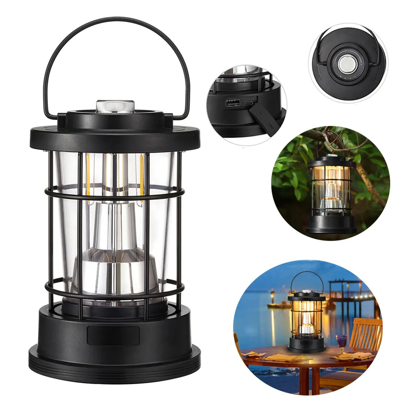 Led Camping Lantern Rechargeable Metal Camping Light Battery Powered ...