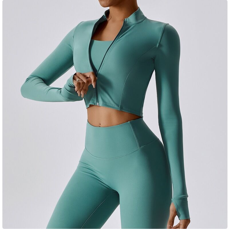 Long Sleeve Sportswear Workout Yoga Jacket Legging Set Women Stand ...