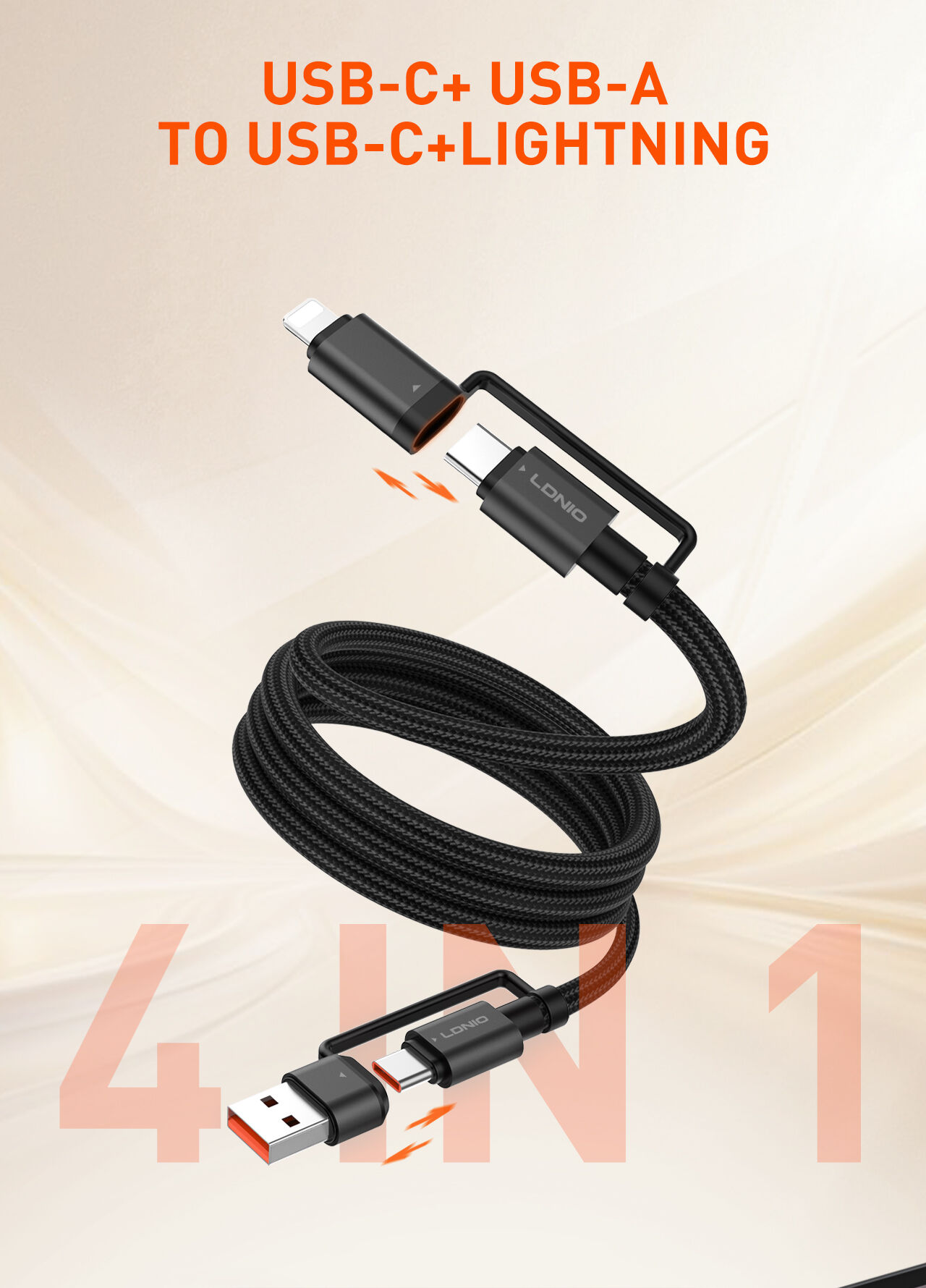 Ldnio Lc16 65w 1.2meter Fast Charging Usb-c /lighting To Usb-a/usb-c ...