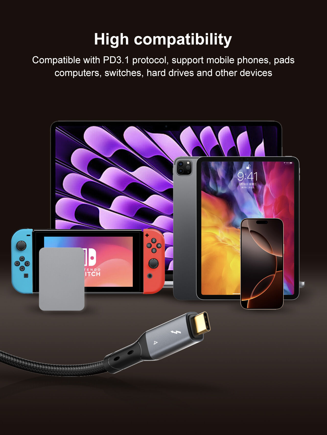 Ldnio Tc-11c 1 Meter 240w 8k@60hz 40gbps Active Thunderbolt 4 Cable ...