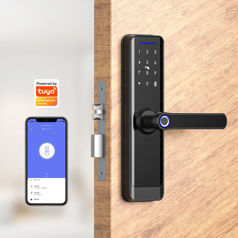 Wifi Tuya Smart Fingerprint Handle Lock Digital Apartment Home Security ...