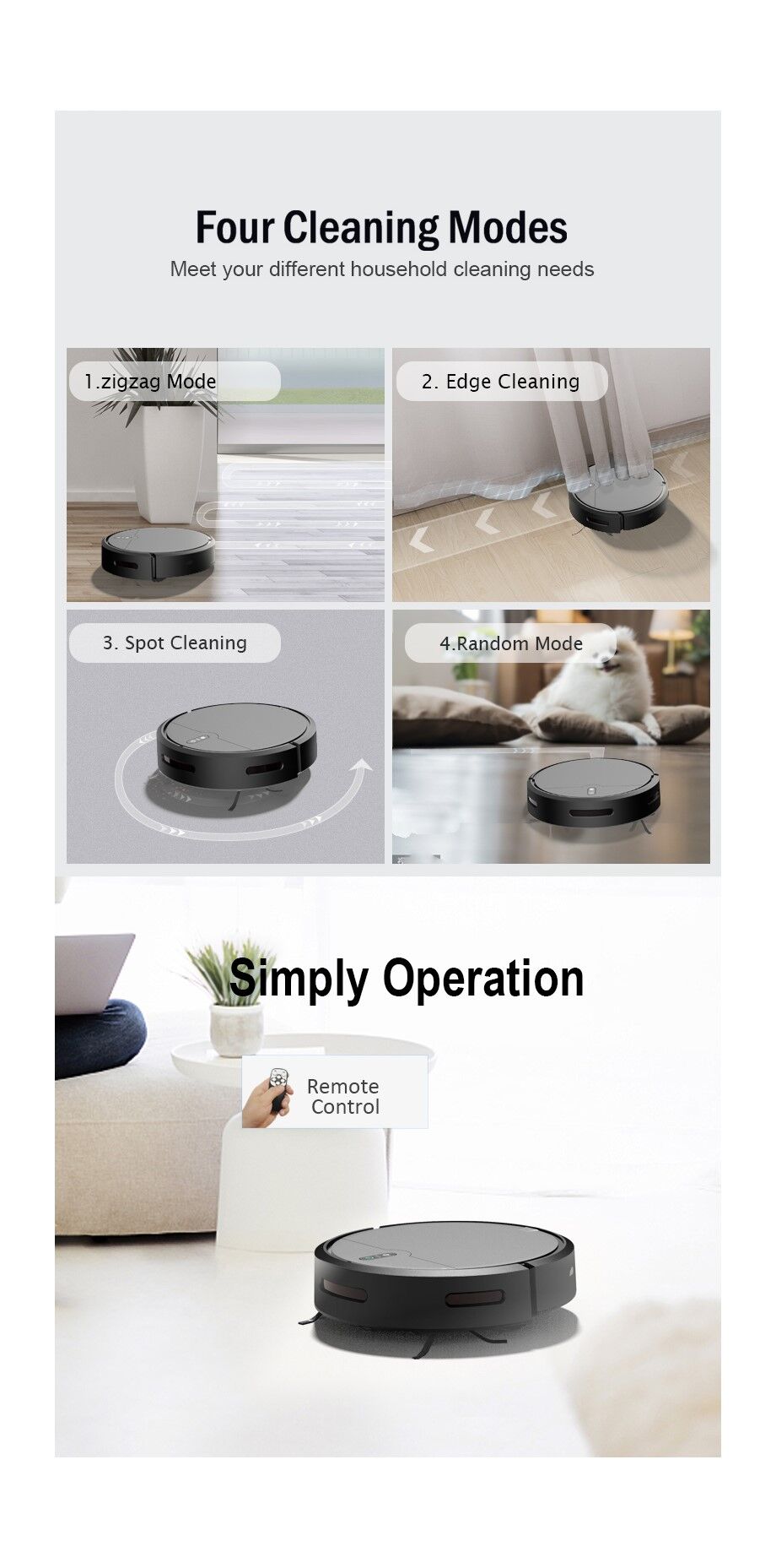 Smart Sweep And Mop 2-in-1 Robot Vacuum – 370ml Dust Bin/200ml Water Tank, Auto-charging, Anti ...