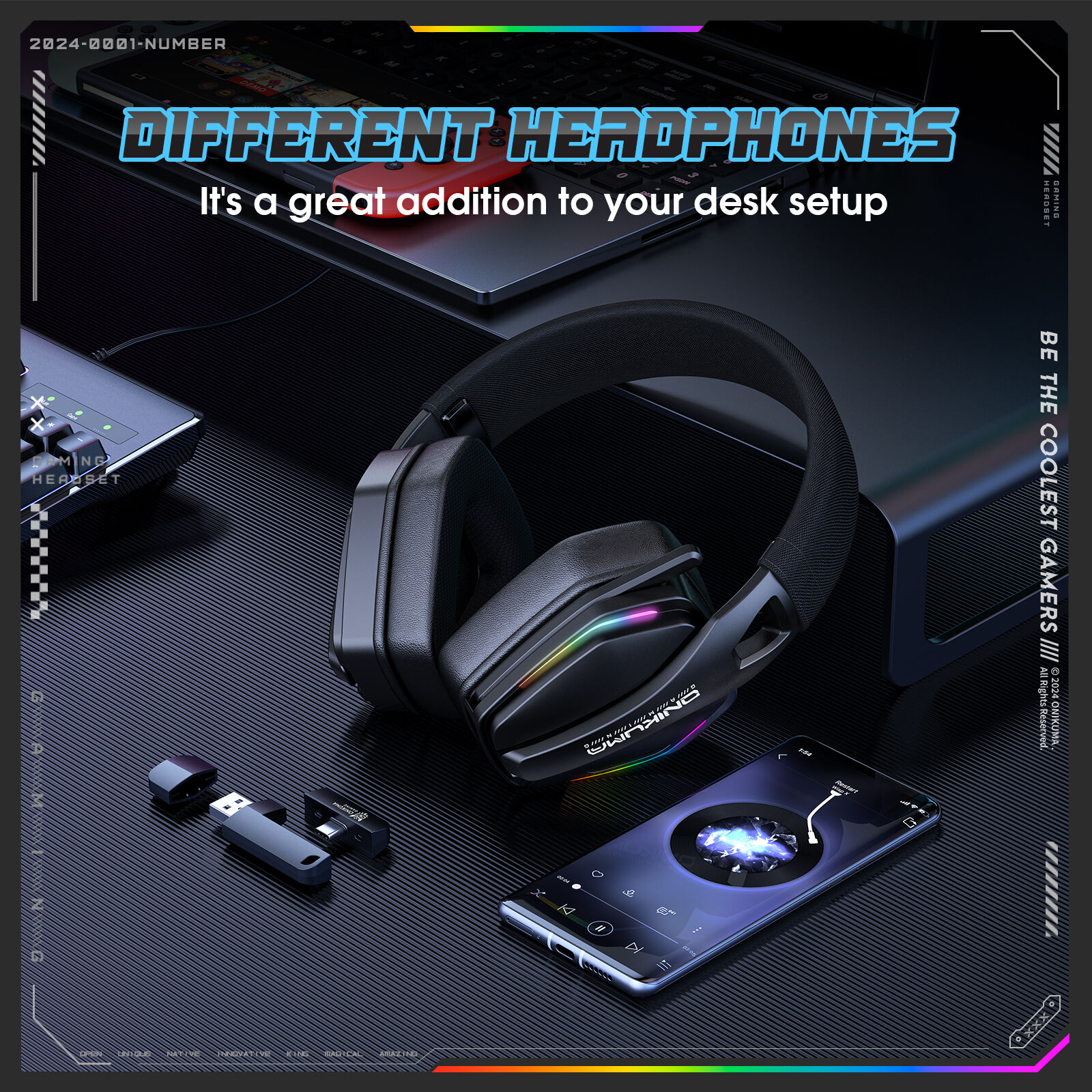 Onikuma Gt826 Top Tri-mode Metal Gaming Headset With Crystal Clear Mic ...