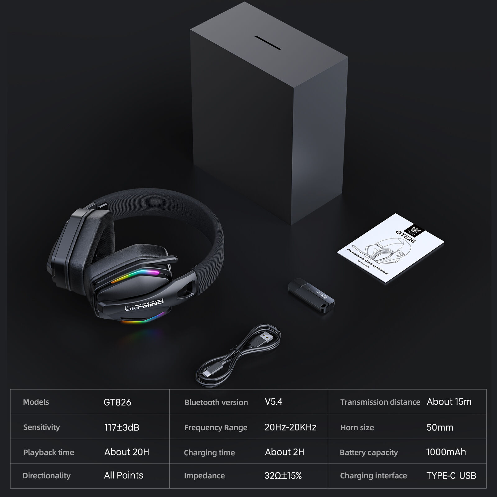 Onikuma Gt826 Top Tri-mode Metal Gaming Headset With Crystal Clear Mic ...