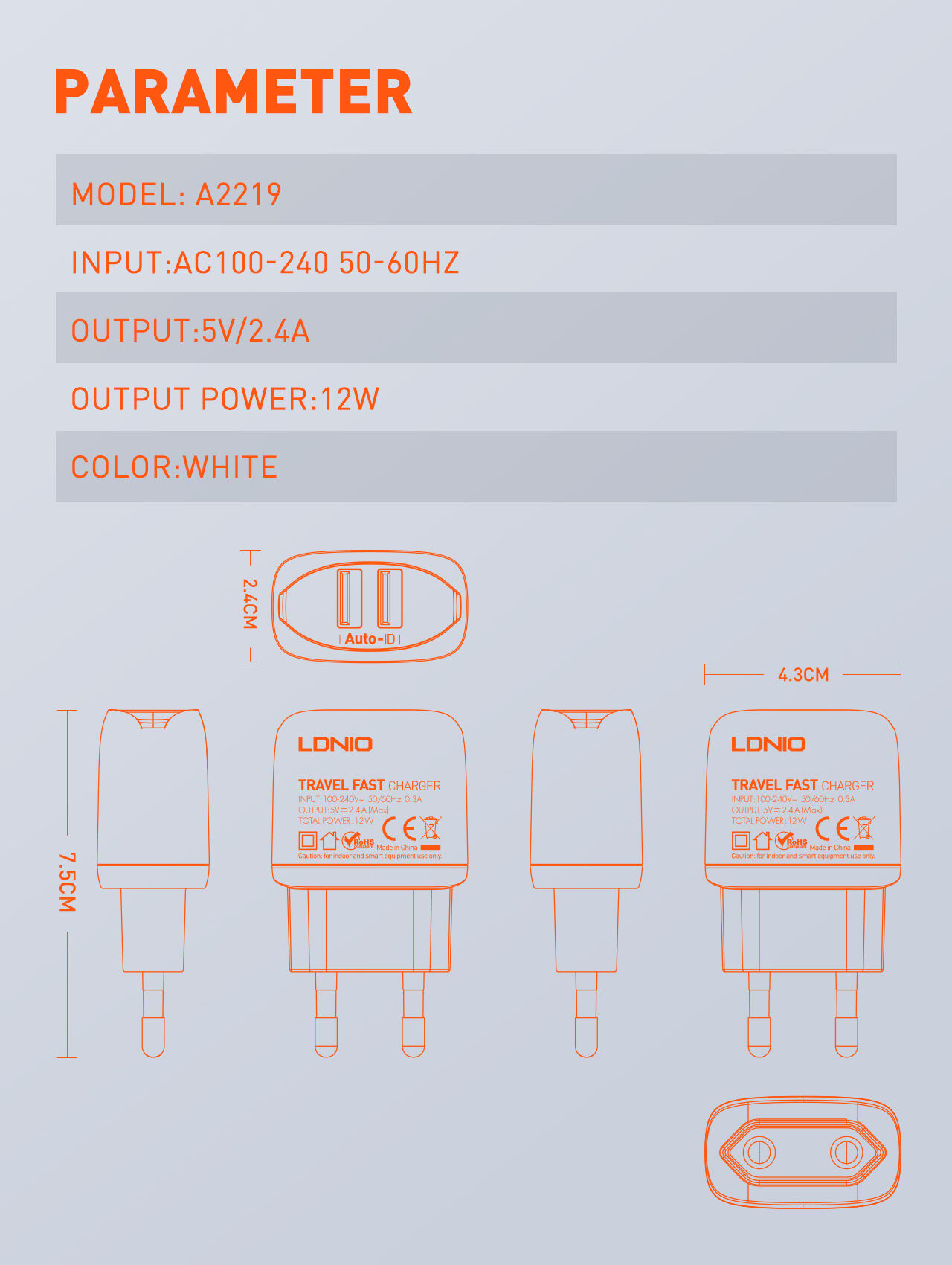 Dual Port Usb Charger Adapter 2.4a, Quick Charge For Phones/tablets, Us ...