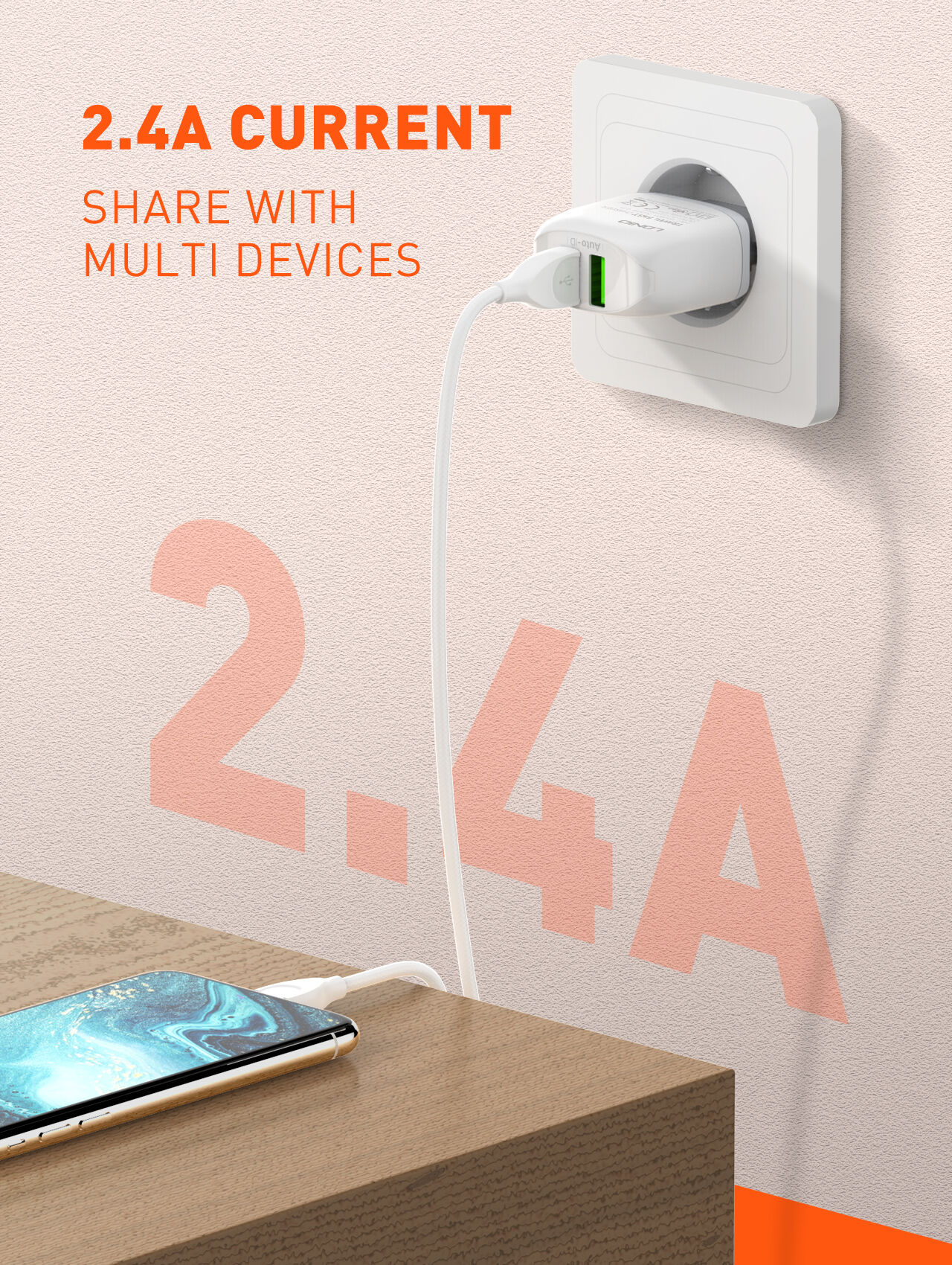 Dual Port Usb Charger Adapter 2.4a, Quick Charge For Phones/tablets, Us ...