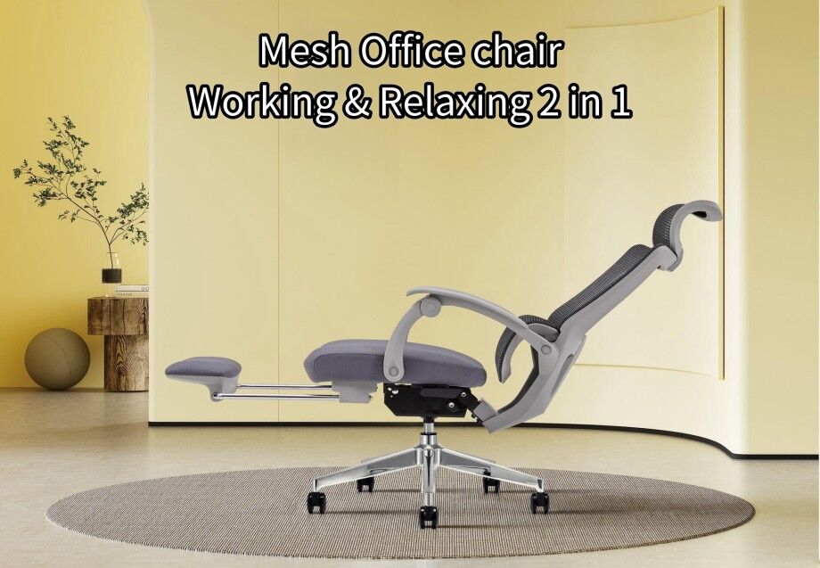 Mesh Office Chair Elastic Adaptive Lumbar Support Retractable Footrest ...