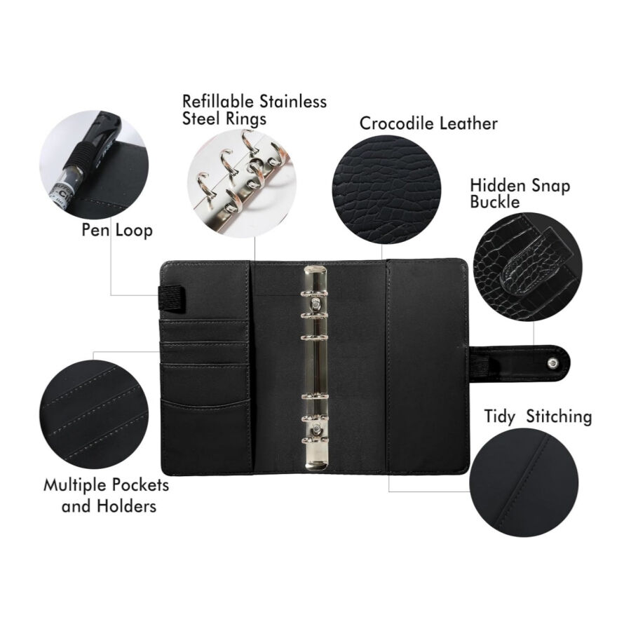 Crocodile Pattern A5 Leather Notebook Binder A6/a7 6 Ring Budget Binder ...