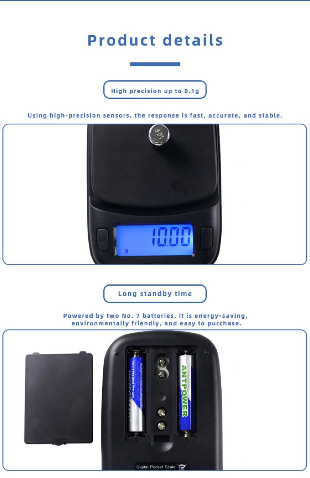 500g/0.01g Portable Jewelry Scale Electronic Carat Jewelry Scale Mini Digital Pocket Scale ...