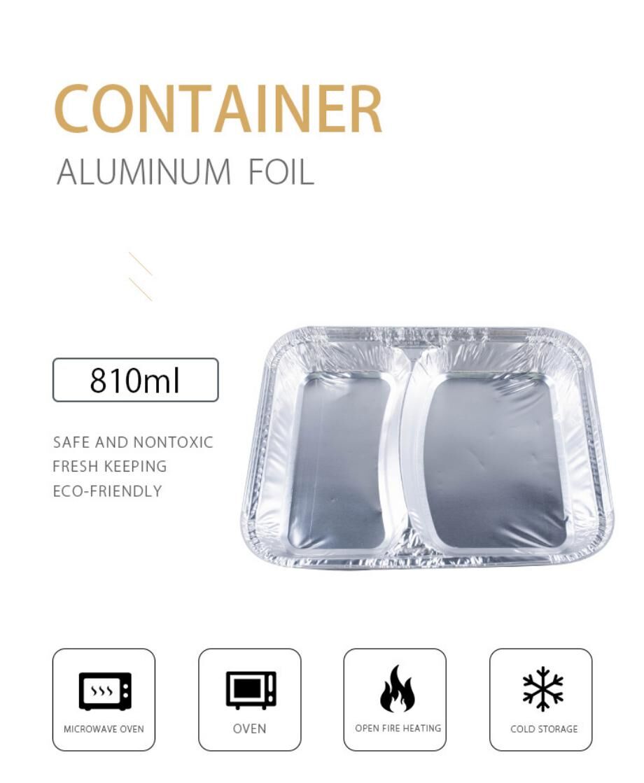 2 Copartment 810ml Disposable Aluminum Foil Lunch Boxes With Plastic ...