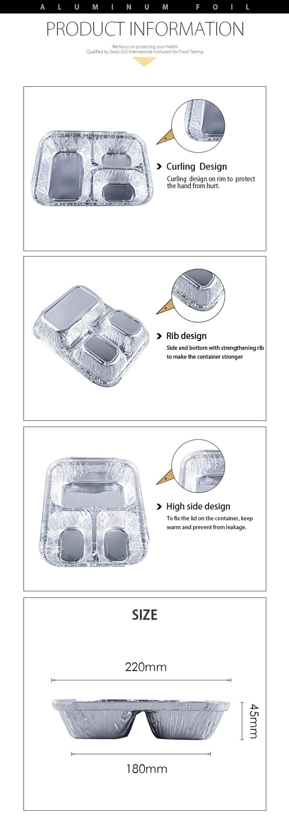 3 Compartment Disposable Meal Take Out Aluminum Foil Container For ...