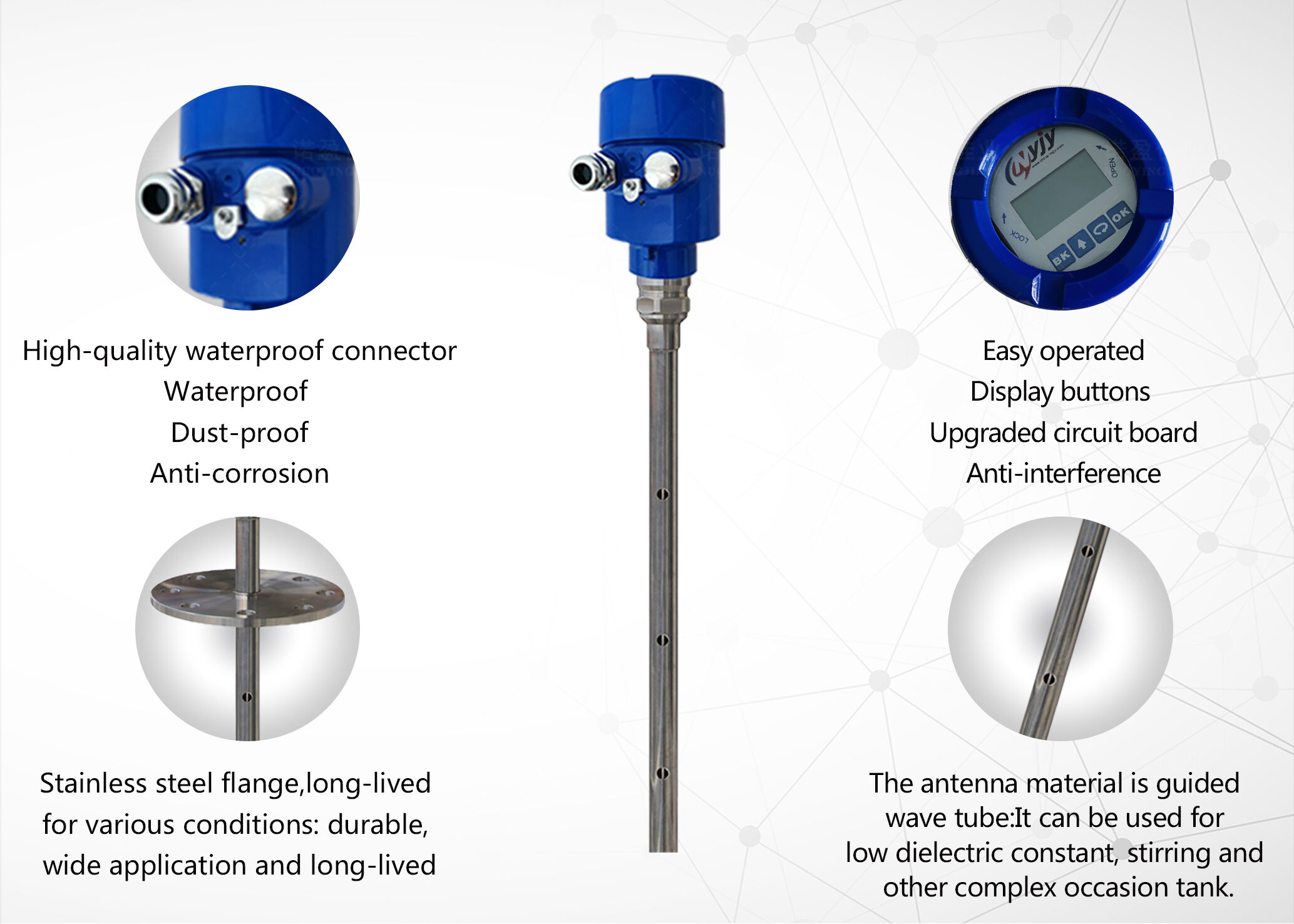 Ylda Anti-corrosion Coaxial Probe Radar Level Meter 4-20ma Liquid/solid ...