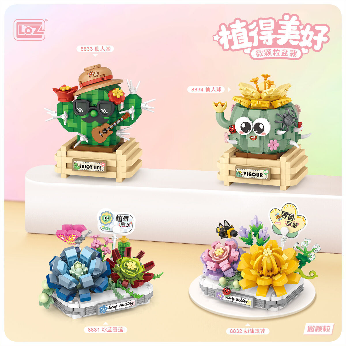 Loz Micro Blocks Succulent Plants Potted Flowers Cactus Small Particle ...