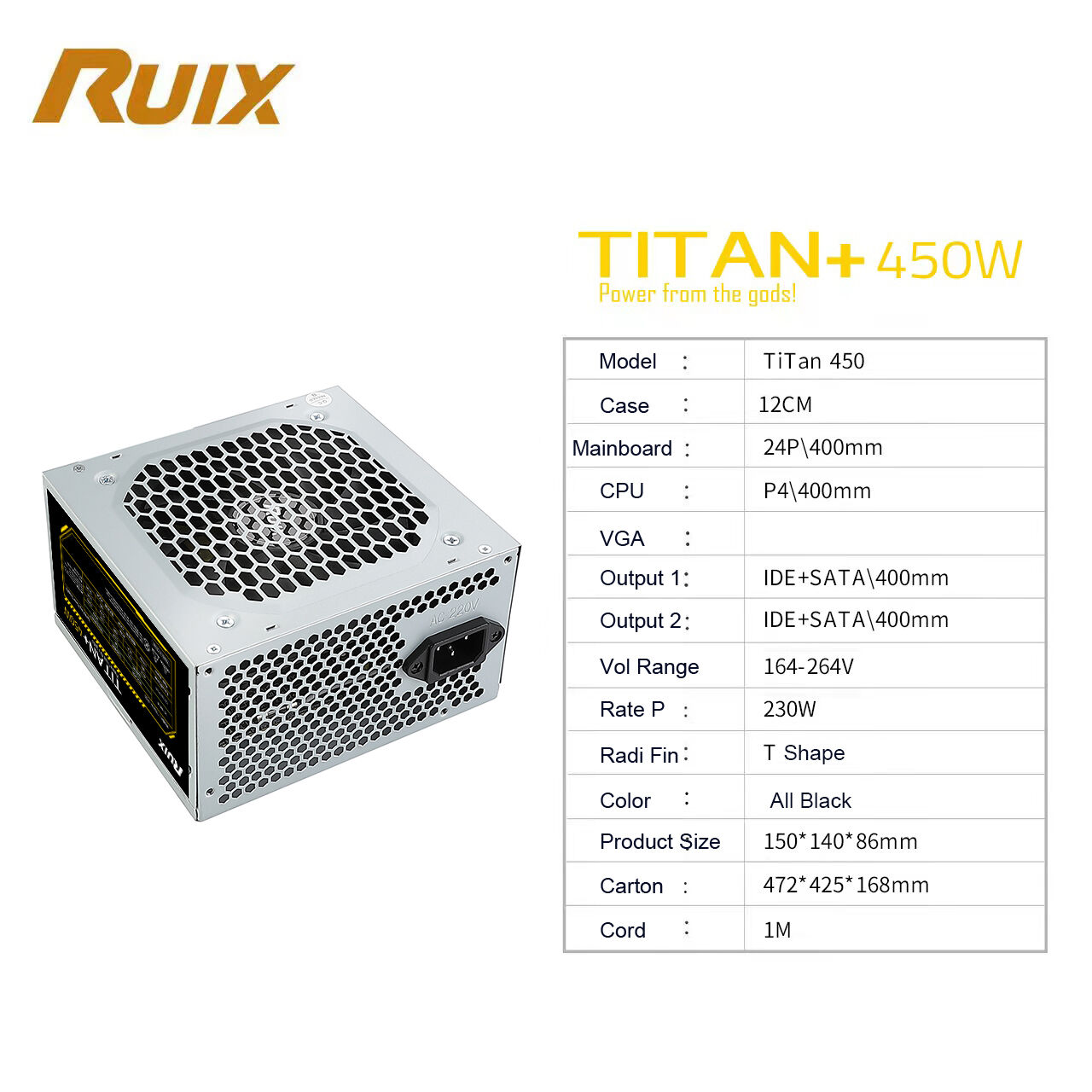 Ruix Titan 450 230w Low Lost Energy Atx Power Supply 12v Low Noise ...