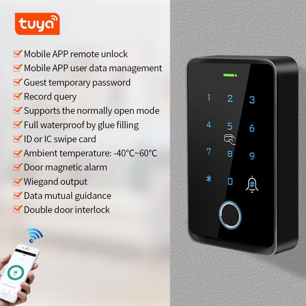 Tuya Wifi Smart Mobile App Digital Electric Keyless Door Reader Fingerprint Access Control ...