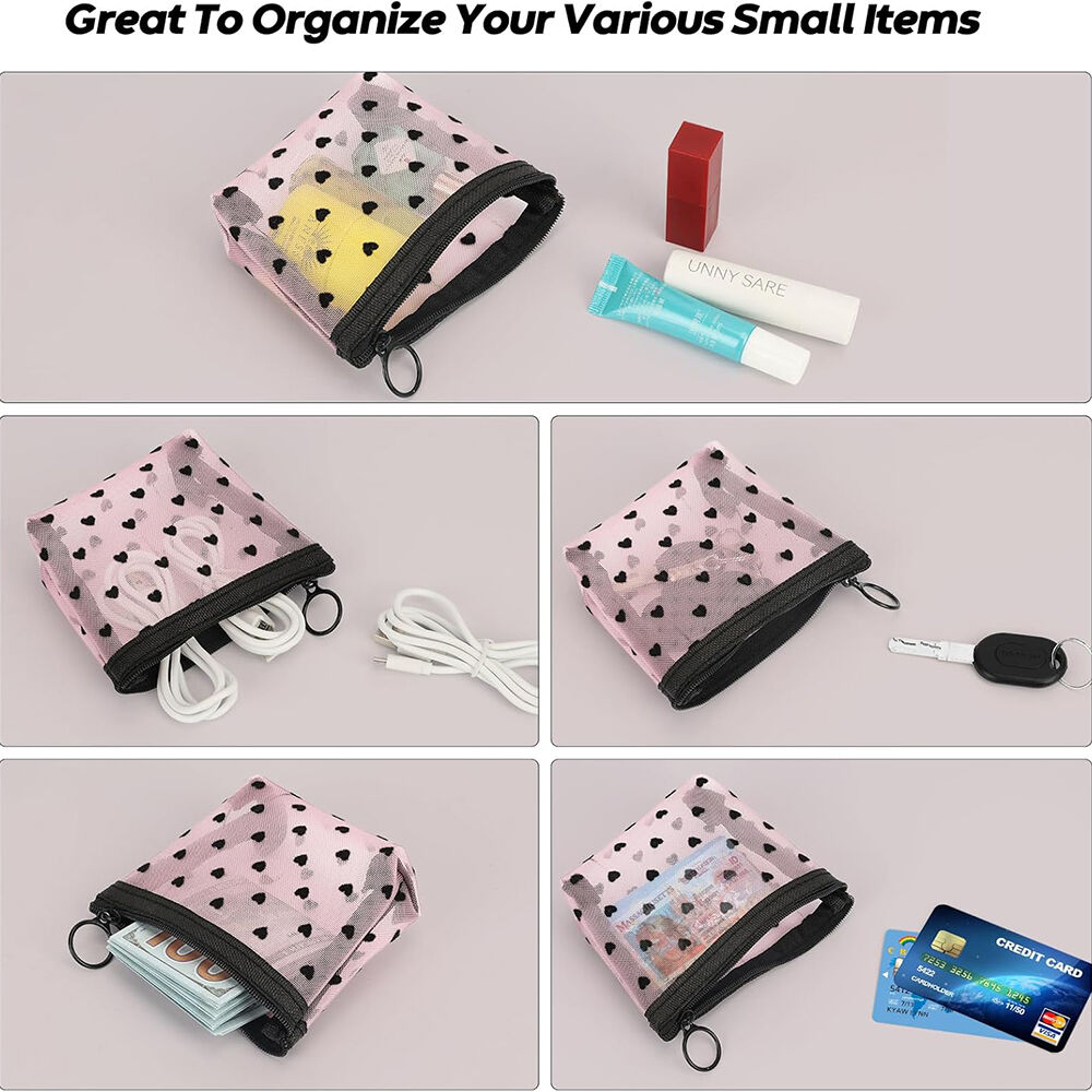 Zipper Nylon Mesh Key Holder Portable Travel Makeup Pouch Organizing ...