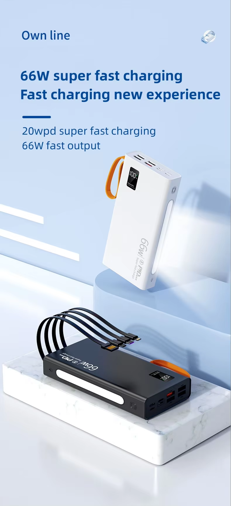 Factory Pd22.5w Fast Charging High Capacity Portable Built-in Cables ...