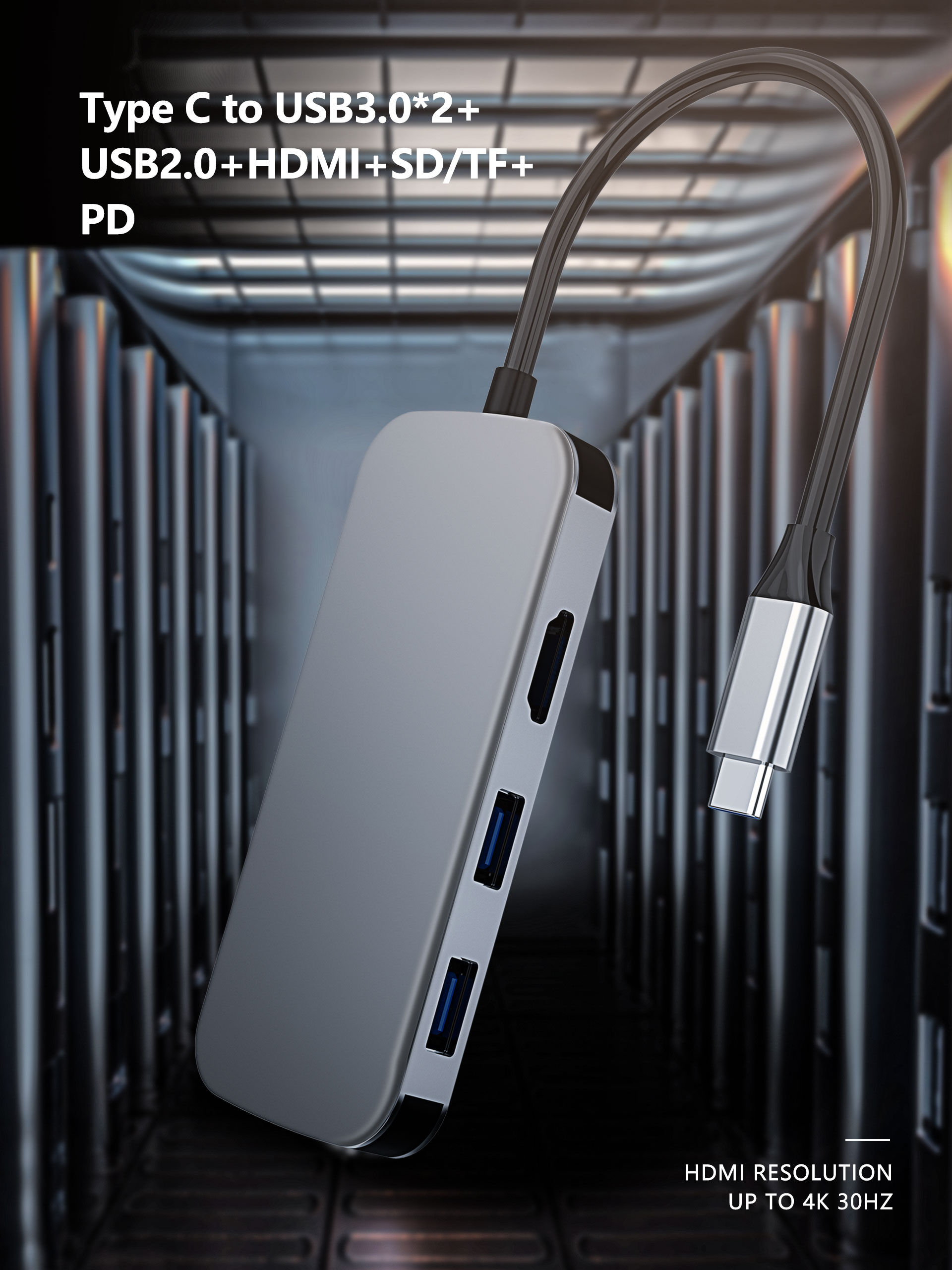 Type C To Usb3.0*2+usb2.0*2+ Hdmi+sd/tf+pd Adapter Usb Type C Hub 4k Hdmi Pd Docking Station 6 ...