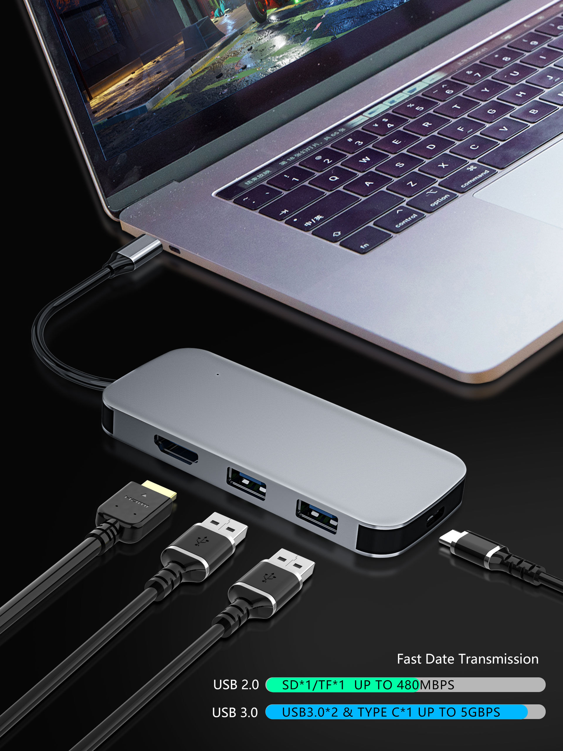 Type C To Usb3.0*2+usb2.0*2+ Hdmi+sd/tf+pd Adapter Usb Type C Hub 4k Hdmi Pd Docking Station 6 ...