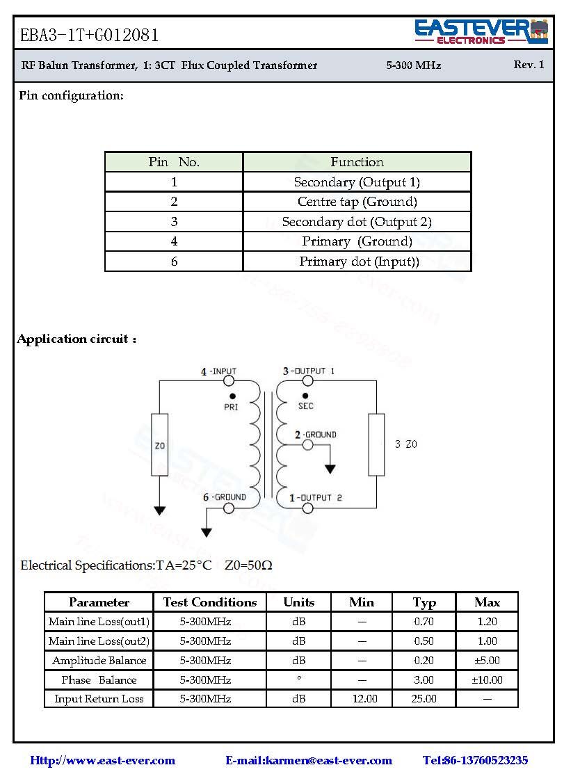 Rf Balun Transformer, 1: 3ct Impedance Flux Coupled Transformer 5-300 Mhz - Buy China Wholesale ...