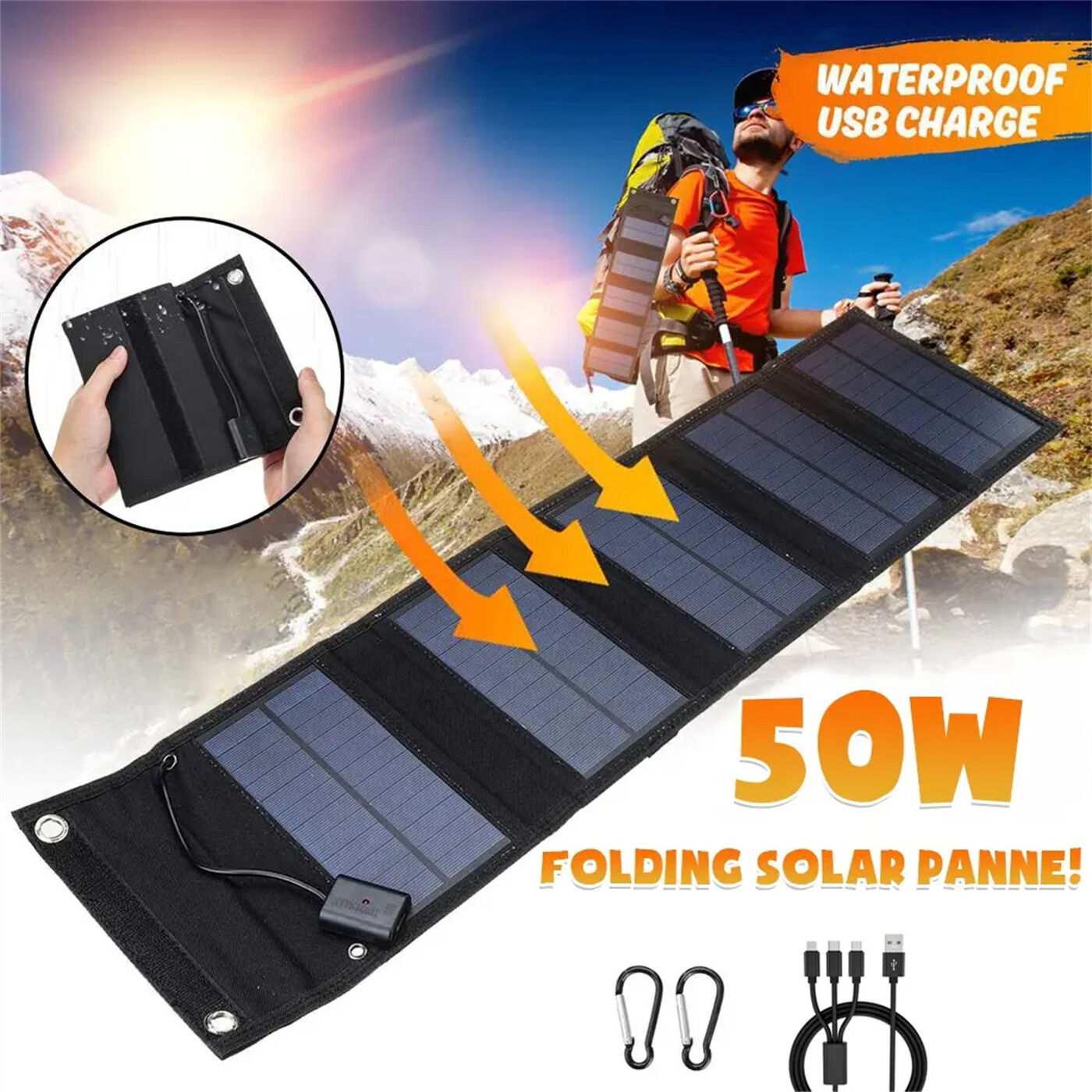 50w Portable Foldable Solar Panels Usb 5v Outdoor Charging With Usb ...